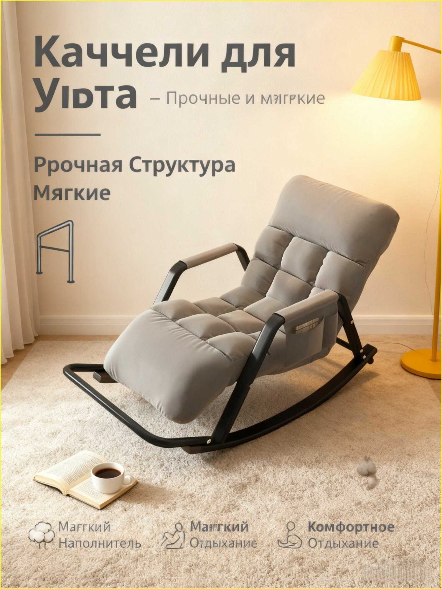 Складное кресло-качалка в помещении, глубокое кресло для взрослых, шезлонг на балконе гостиной