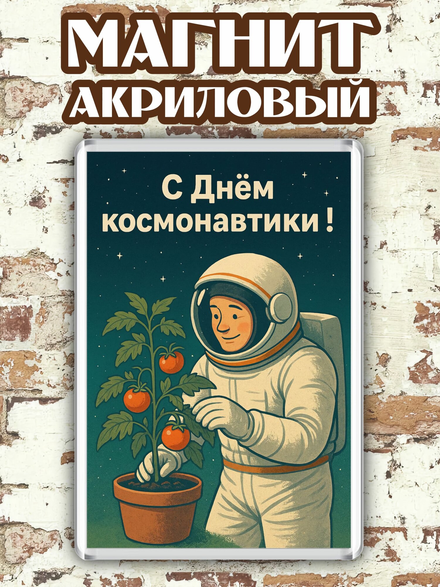 Магнит на холодильник "С днем космонавтики"