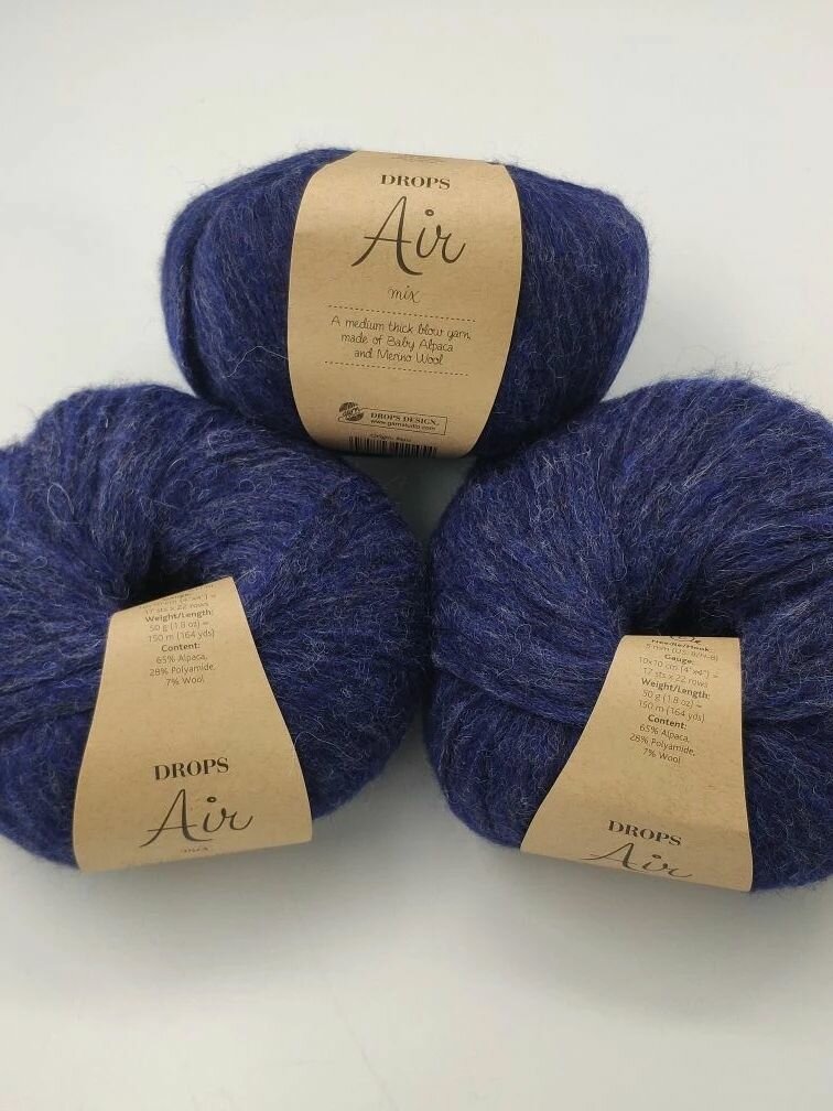 Пряжа DROPS AIR mix ( Дропс Эйр,65% альпака,28% полиамид,7% шерсть,150м/50г) 09 - темно-синий меланж (3 мотка х 150м)