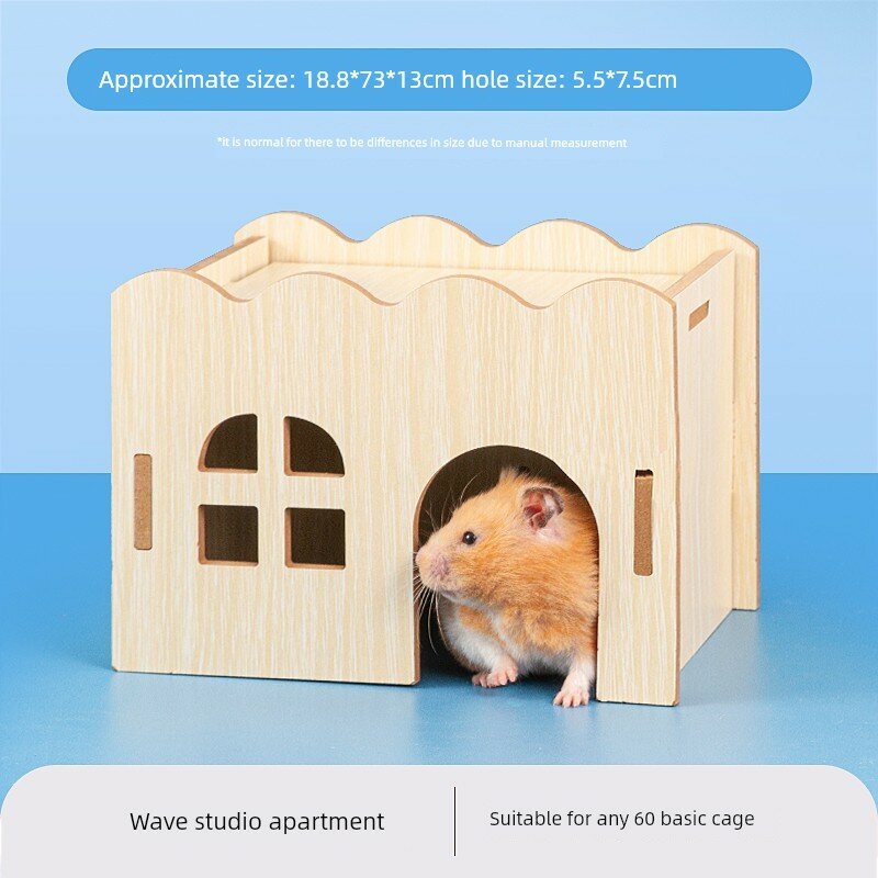 Деревянный домик для хомячков Wavy Single Room, уютное убежище для мелких питомцев, стильная игрушечная клетка