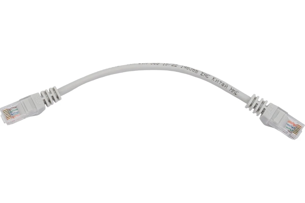 Коммутационный шнур ITK кат. 5E UTP 0,2 м серый с медной проводкой, ПВХ‑оболочка, RJ45/8P8C разъемы, IP20 защита, диаметр жилы 7×0,18 мм, AWG 24, упаковка в пакет.