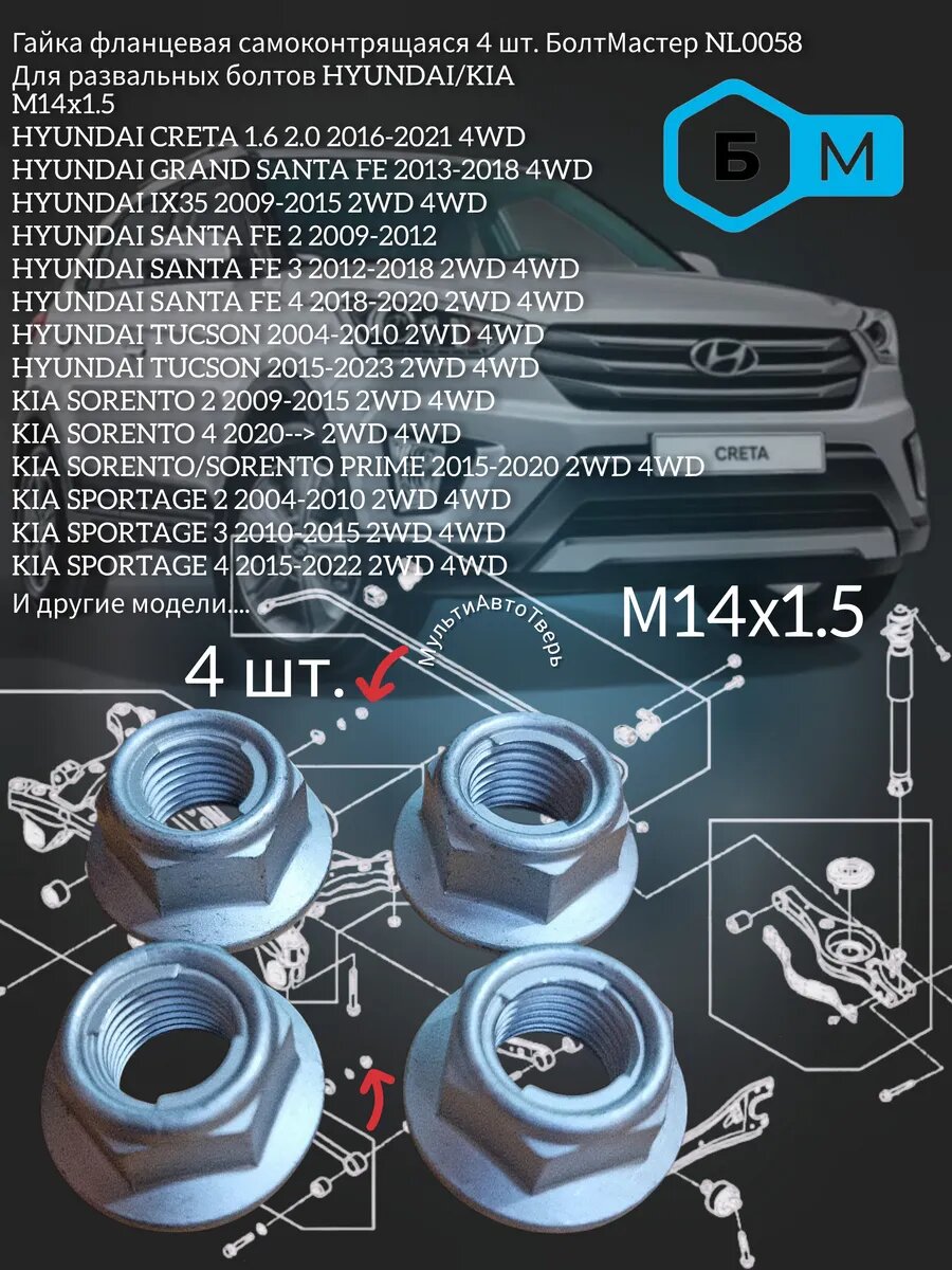 Гайка 4 шт. HYUNDAI KIA М14х1,5