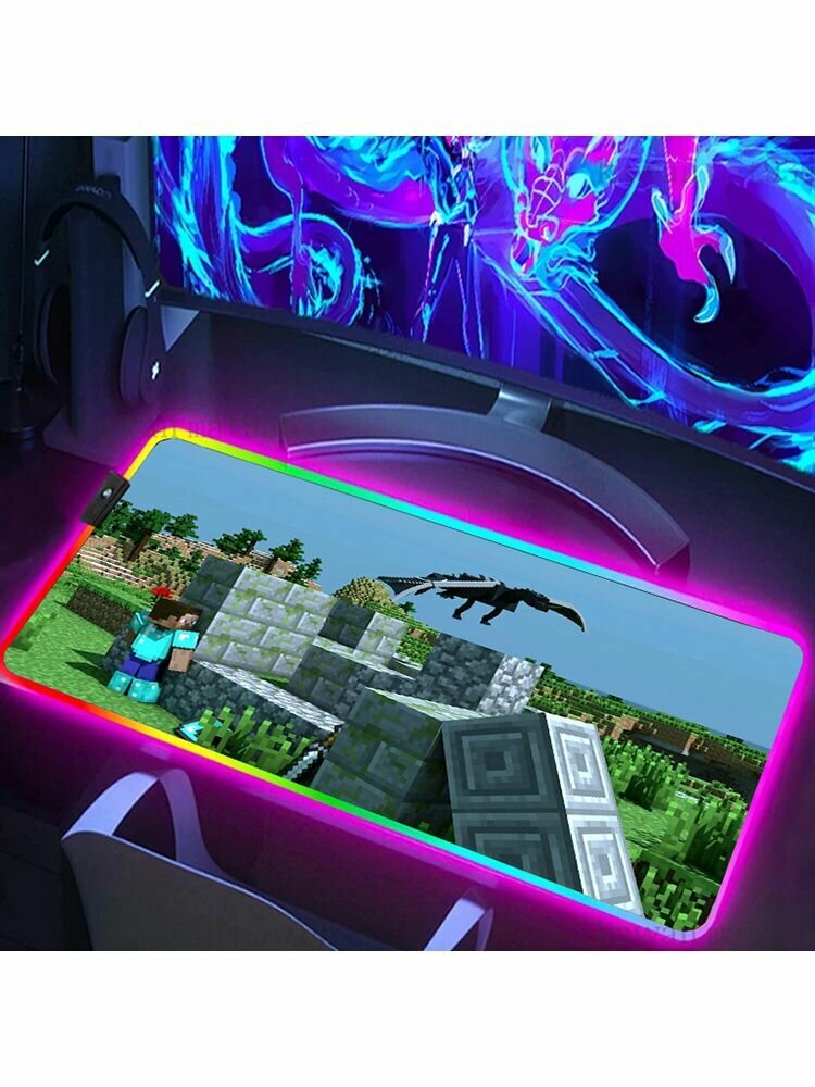 Игровой коврик Minecraft, подсветка, нескользящая основа, для офиса, 40х90 см
