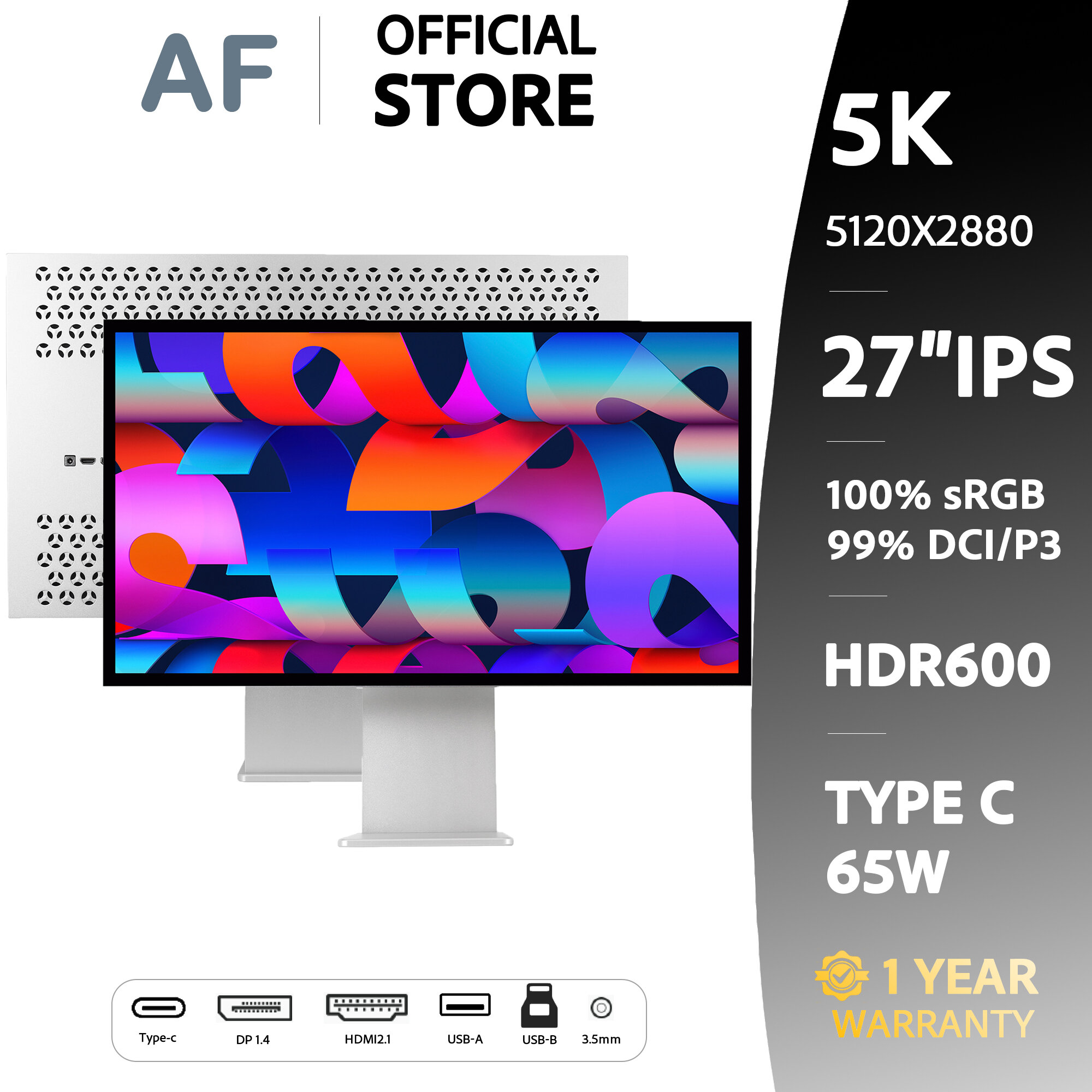 Монитор 27" 5K IPS, алюминиевый корпус, 99% DCI-P3, USB-C 90W, HDR600-дисплей для дизайна и видеомонтажа