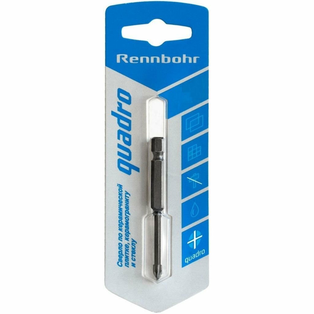 Сверло по стеклу и керамике Rennbohr Quadro 10 мм, шестигранный хвостовик, копьевидное, артикул 676110