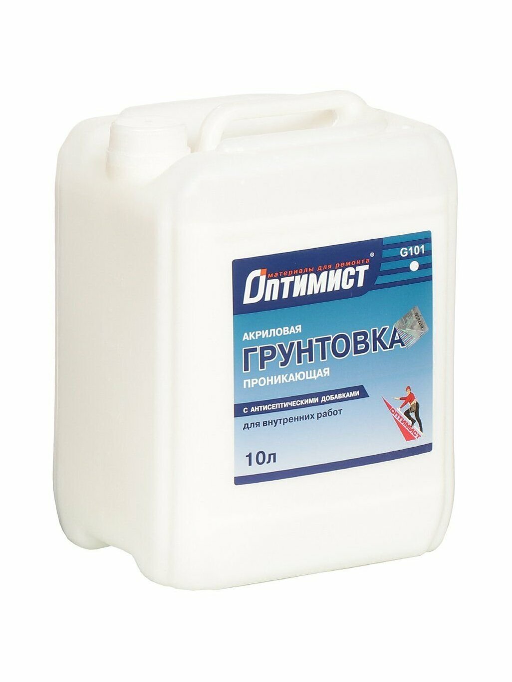 Грунтовка акриловая Оптимист G101 водно-дисперсионная для внутренних работ 10 л, белая, для бетона и кирпича