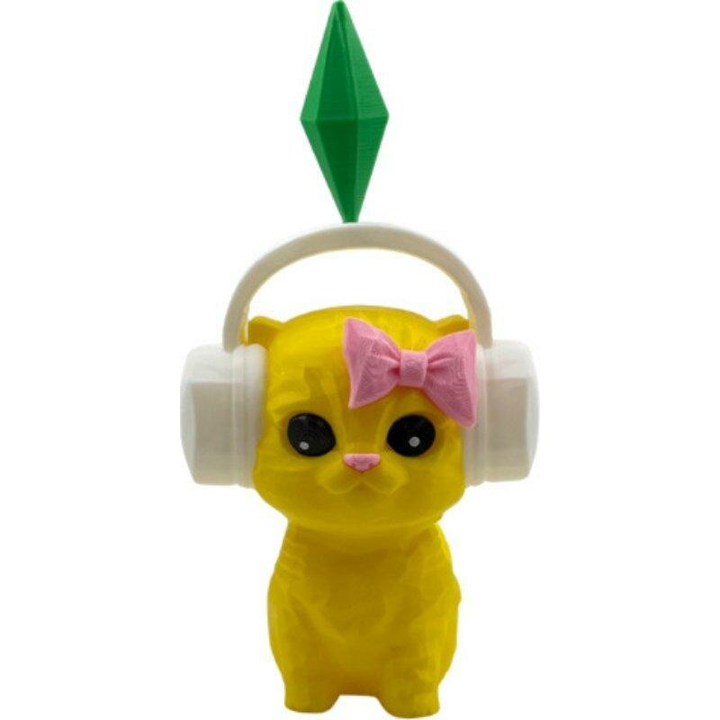 Фигурка котик из Sims с качающейся головой (Bobblehead), Кот в наушниках с кристаллом из Симс, Трендовая 3D-игрушка на стол, Мемный сувенир для геймера