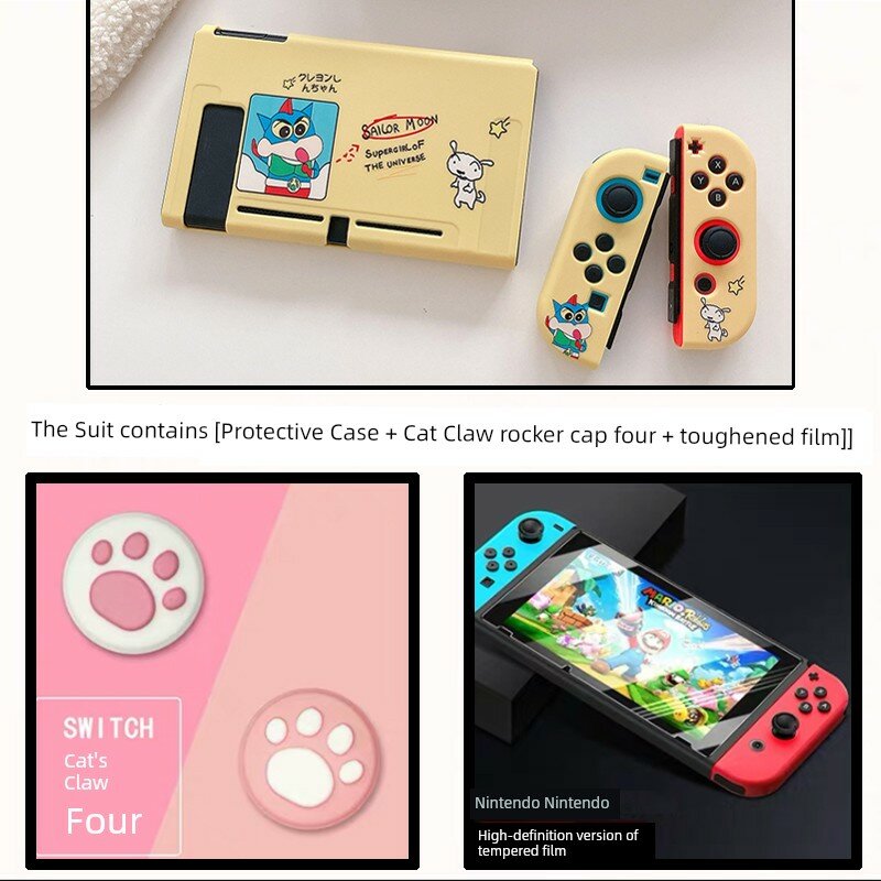 Силиконовый чехол для Nintendo Switch с тематикой Crayon Shin-chan, капотами-кошачьими лапами и закаленным стеклом