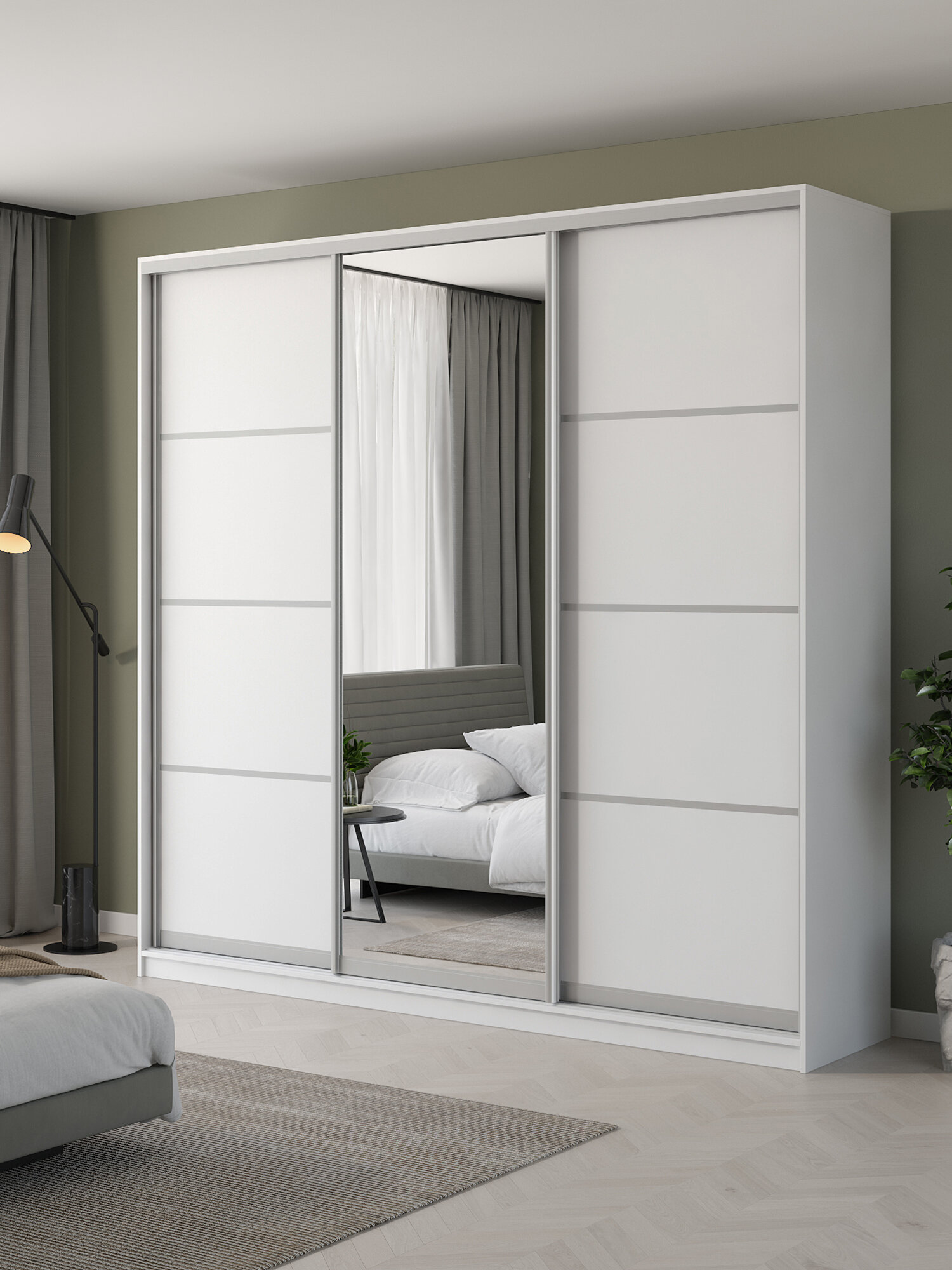 Шкаф купе Матэрна белый + зеркало 240х58х240 см