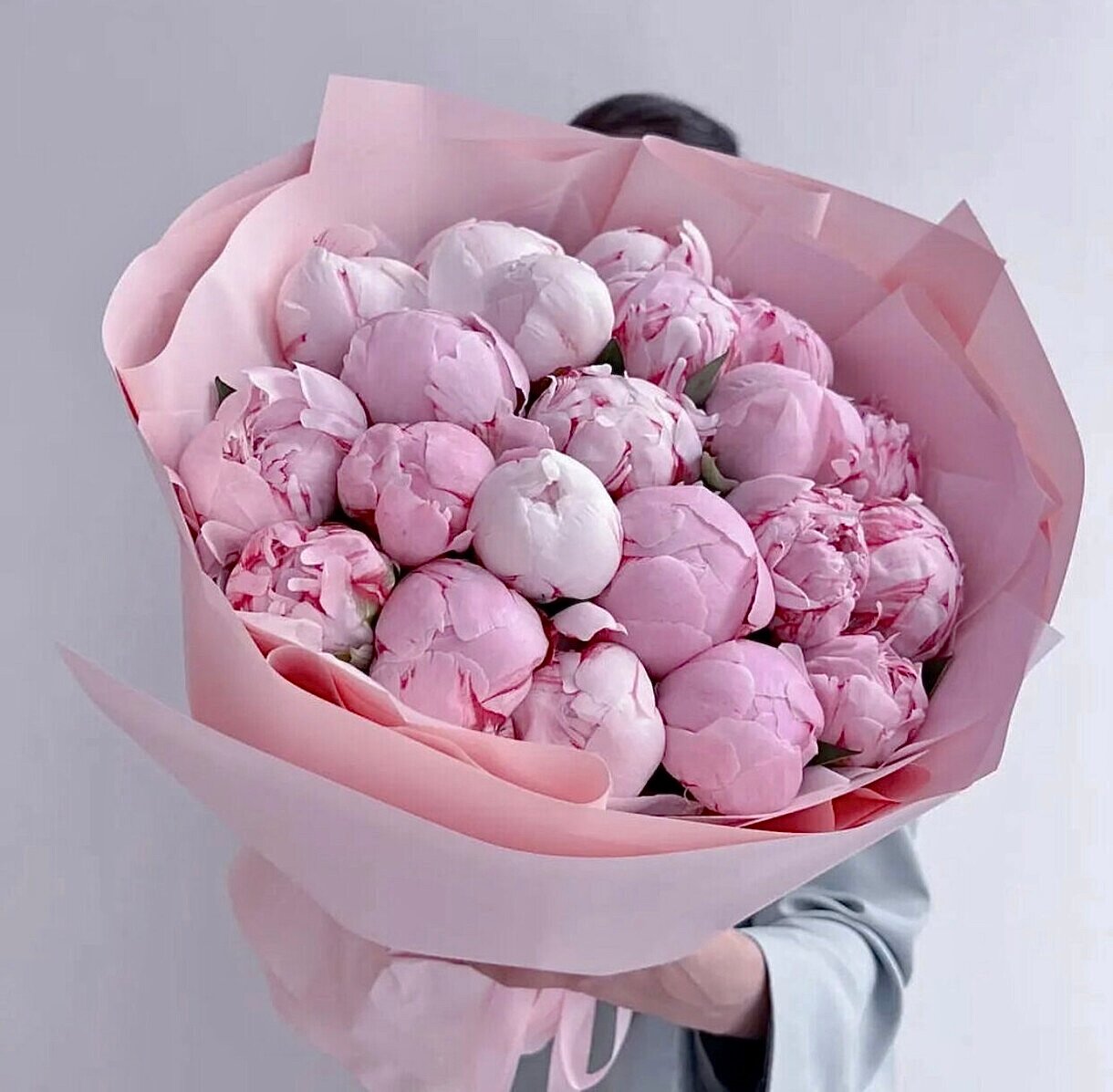 Пионы “Sarah Bernhardt”, 19 пионов, розовые пионы , премиум букет, пионы с доставкой , букет пионов