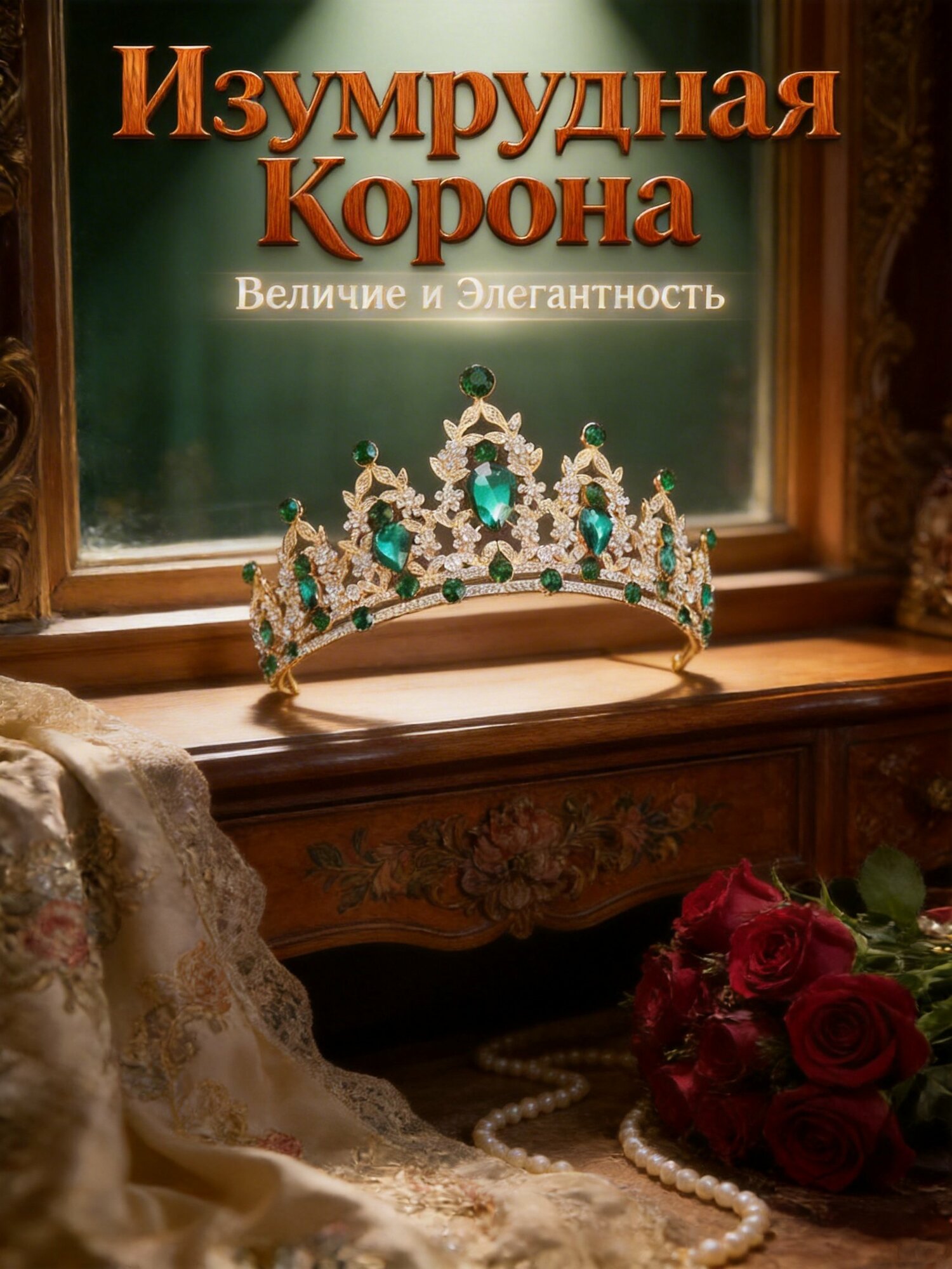 Корона для волос — свадебная и праздничная с кристаллами горного хрусталя в черном, белом, зеленом, синем и красном
