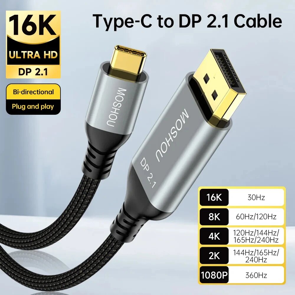 MOSHOU Кабель USB C - DisplayPort 2.1, 0.5m — фото 1