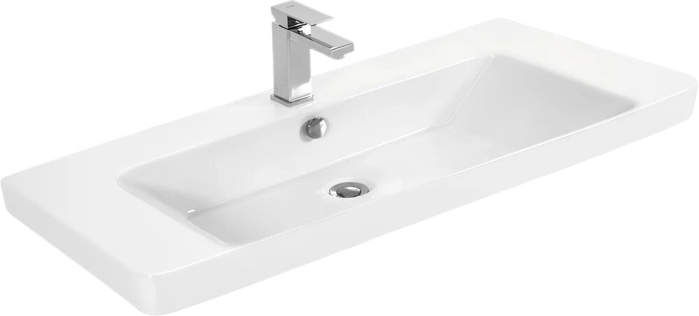 Мебельная раковина Aquanet Sanovit Luxury 105 накладная, фаянсовая, со встроенным сливом-переливом, белая, раковина для ванной, прямоугольная