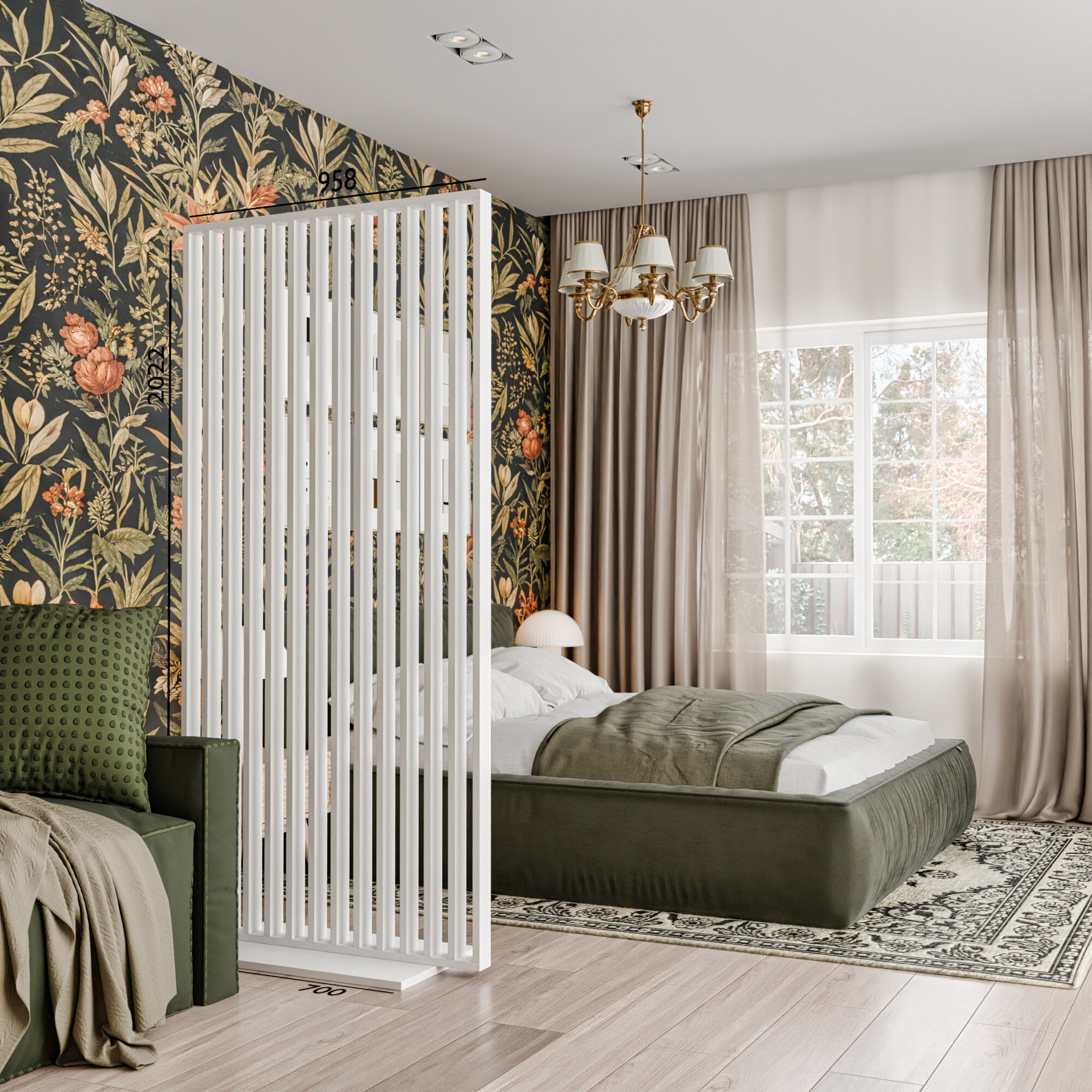 Реечная перегородка ширма для зонирования пространства 958 мм, Белый