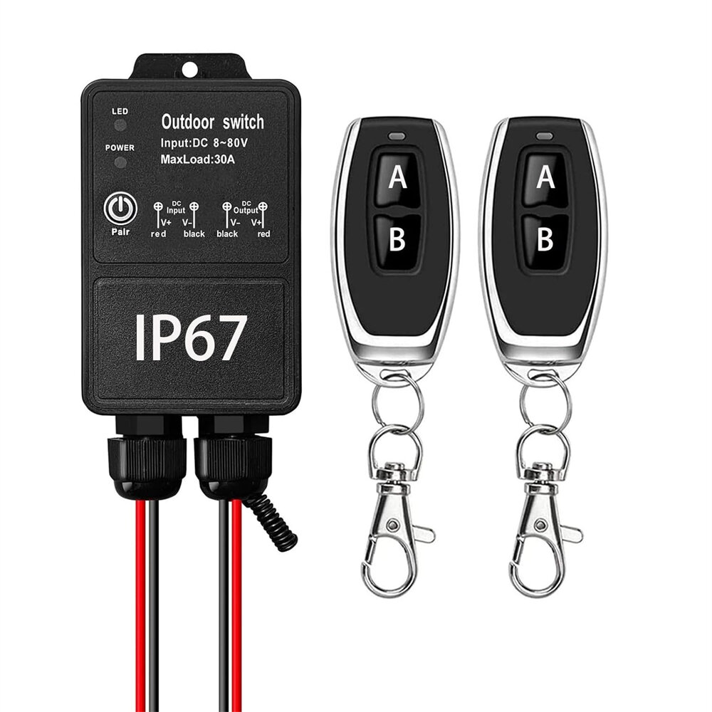 12V Remote Control Switch. IP67 Waterproof DC8-80V 30A Relay Wireless (DC 8-80V)