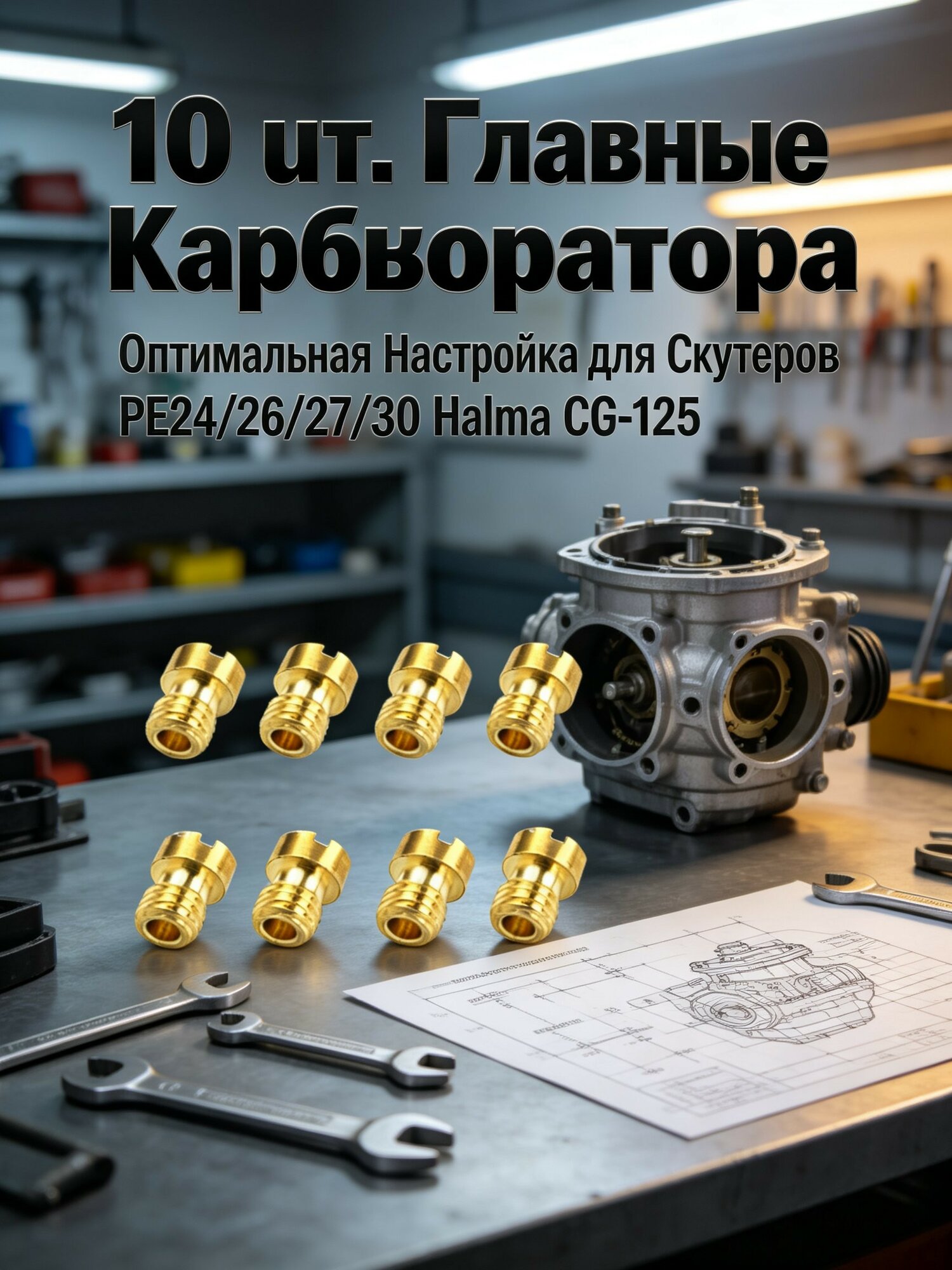10 шт. главный жиклер карбюратора для скутера PE24/26/27/30, форсунка-перо Halma CG-125