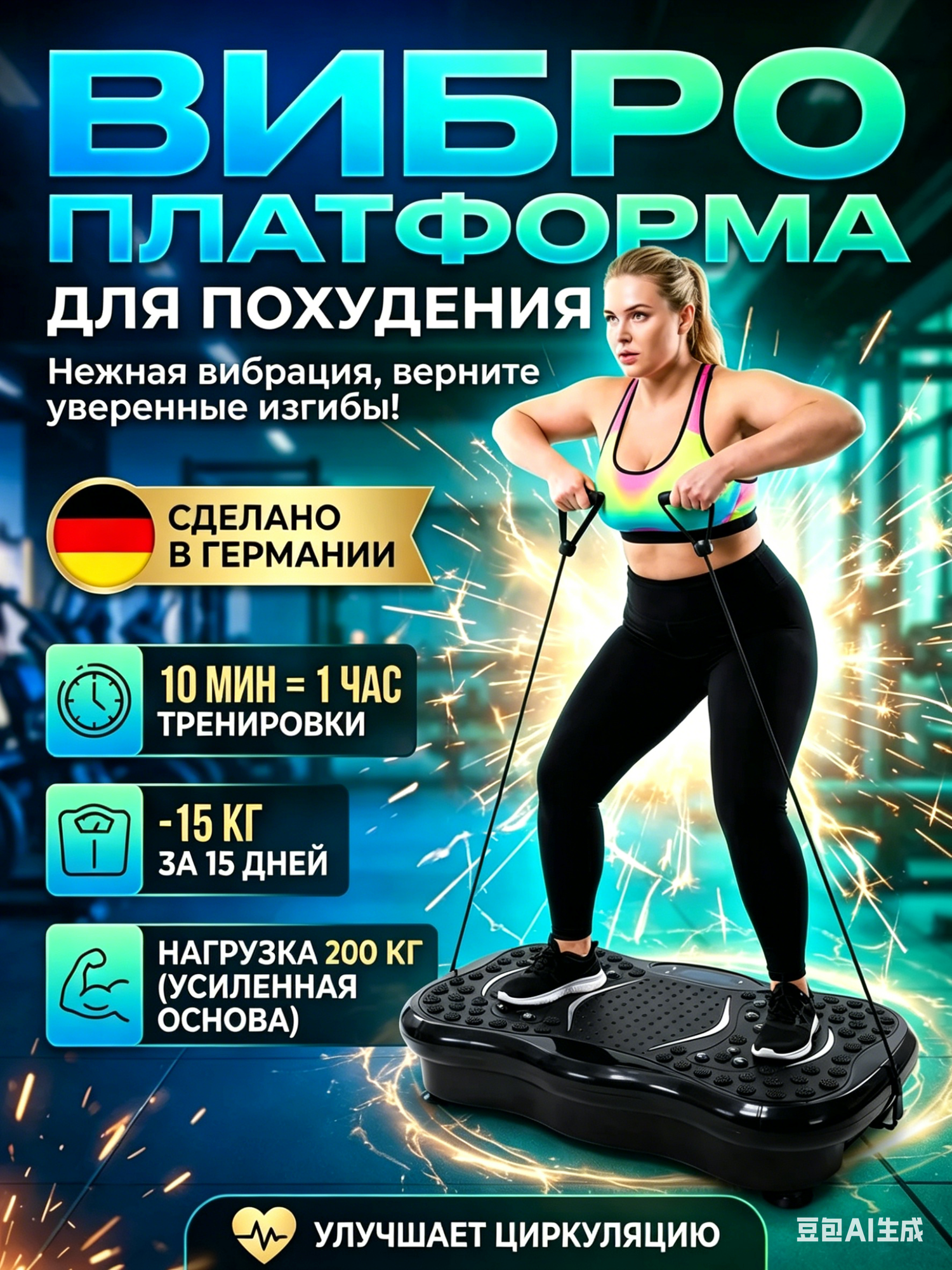 Виброплатформа для похудения, С блютуз, регулировка амплитуды, до 200кг, 49программ