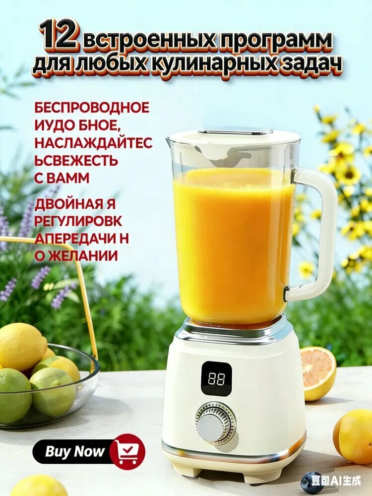 Стационарный блендер Стационарный блендер 2000 Вт, 2 л, 12 программ, измельчение льда и орехов, чаша из тритана, антискользящее основание