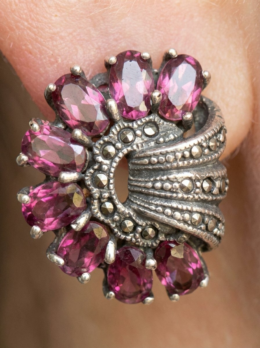 Серьги, серебро, 925 проба, марказит, гранат