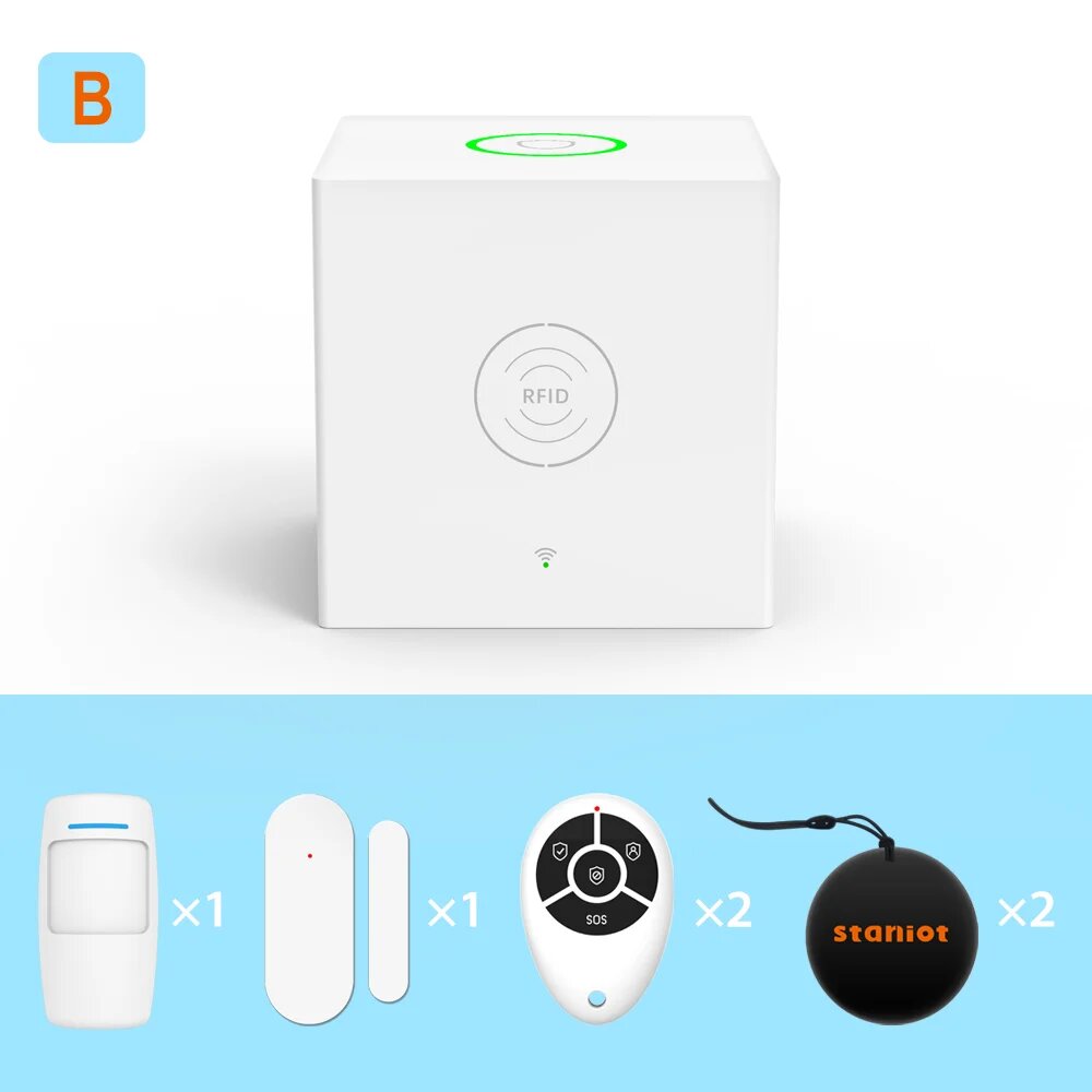 Система охранной сигнализации для умного дома Staniot Wireless WiFi Tuya с встроенной сиреной. Набор для безопасности от грабителей. Управление через приложение Smartlife. Совместима с Alexa-Set-B 1-1Kit
