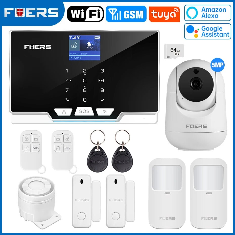 Система тревоги FUERS Tuya Smart WIFI GSM беспроводная система охраны дома от краж, система охраны, управление сиреной, датчик движения PIR, дымовой датчик - набор GSM-сигнализации G20 3
