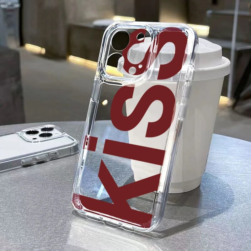 Чехол для iPhone 17 с надписью KISS, прозрачный, ТПУ