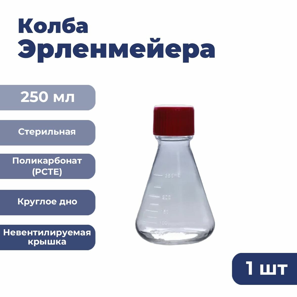 Колба Эрленмейера 250 мл с невентилируемой крышкой, стерильная, C032250 FDCELL (Fudau)