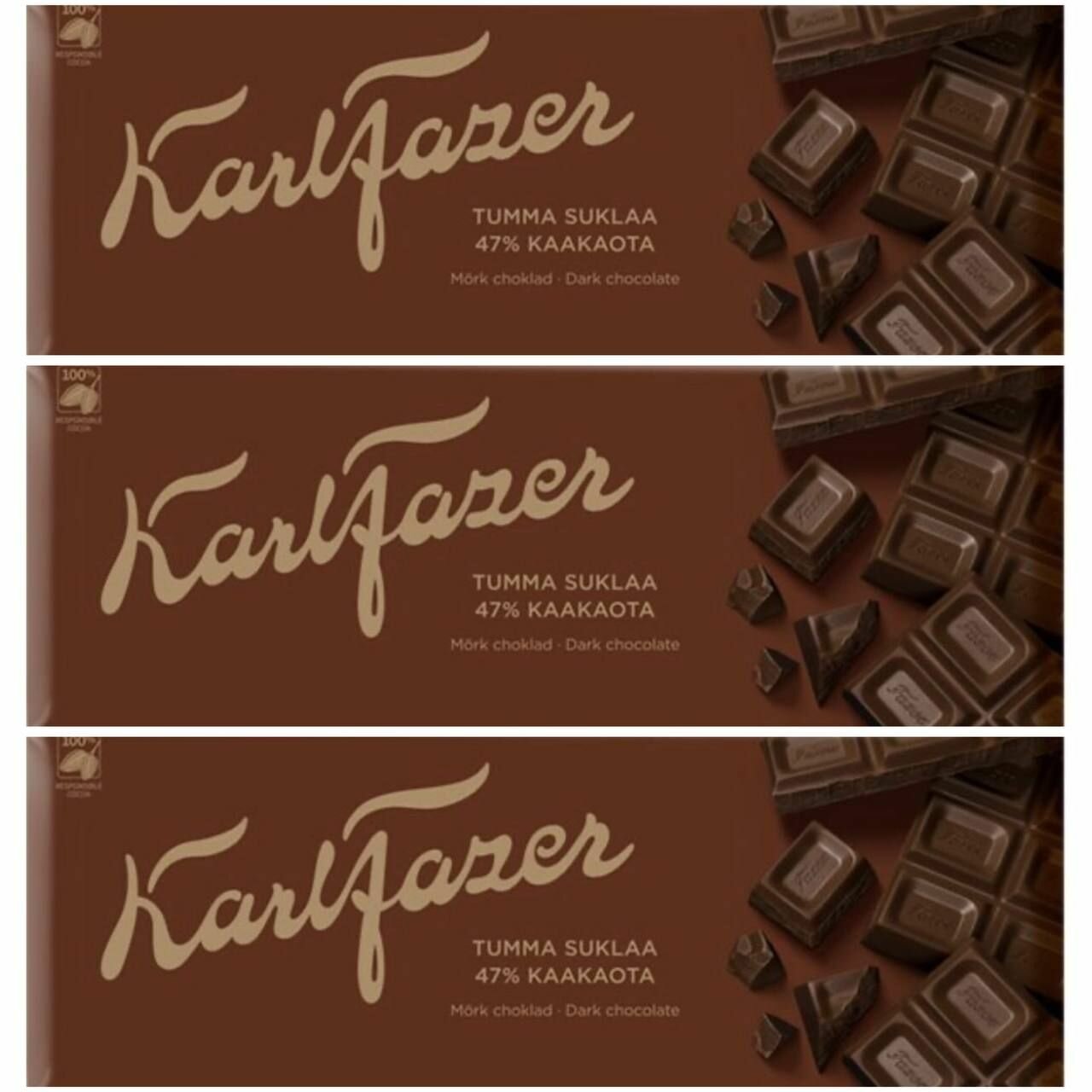 Karl Fazer Темный Шоколад 47% какао, 3 плитки по 200 г (Финляндия)