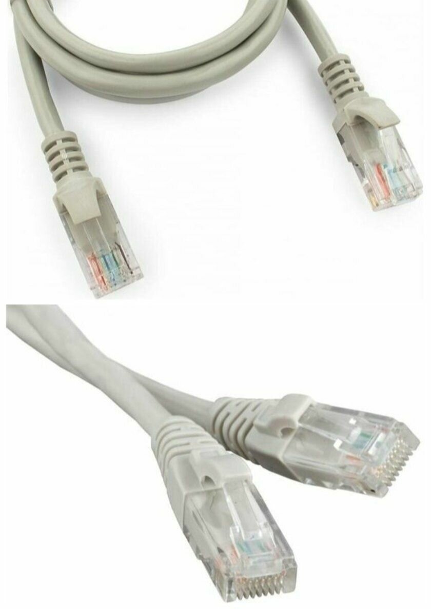 2 шт (набор) Кабели для подключения интернета LAN Патчкорд UTP кат. 5е, RJ45, литой, многожильный, 2 метра, Jett