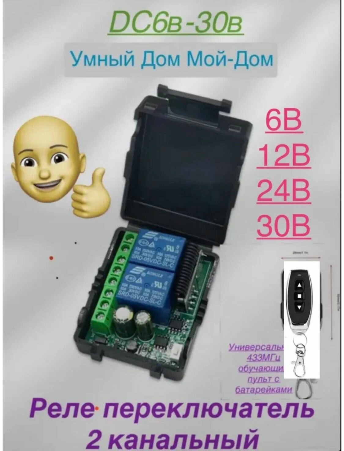 Беспроводной переключатель, реле реверсный на 2 канала 2 реле с универсальным пультом 5в 12в 24в 36в 433Мгц