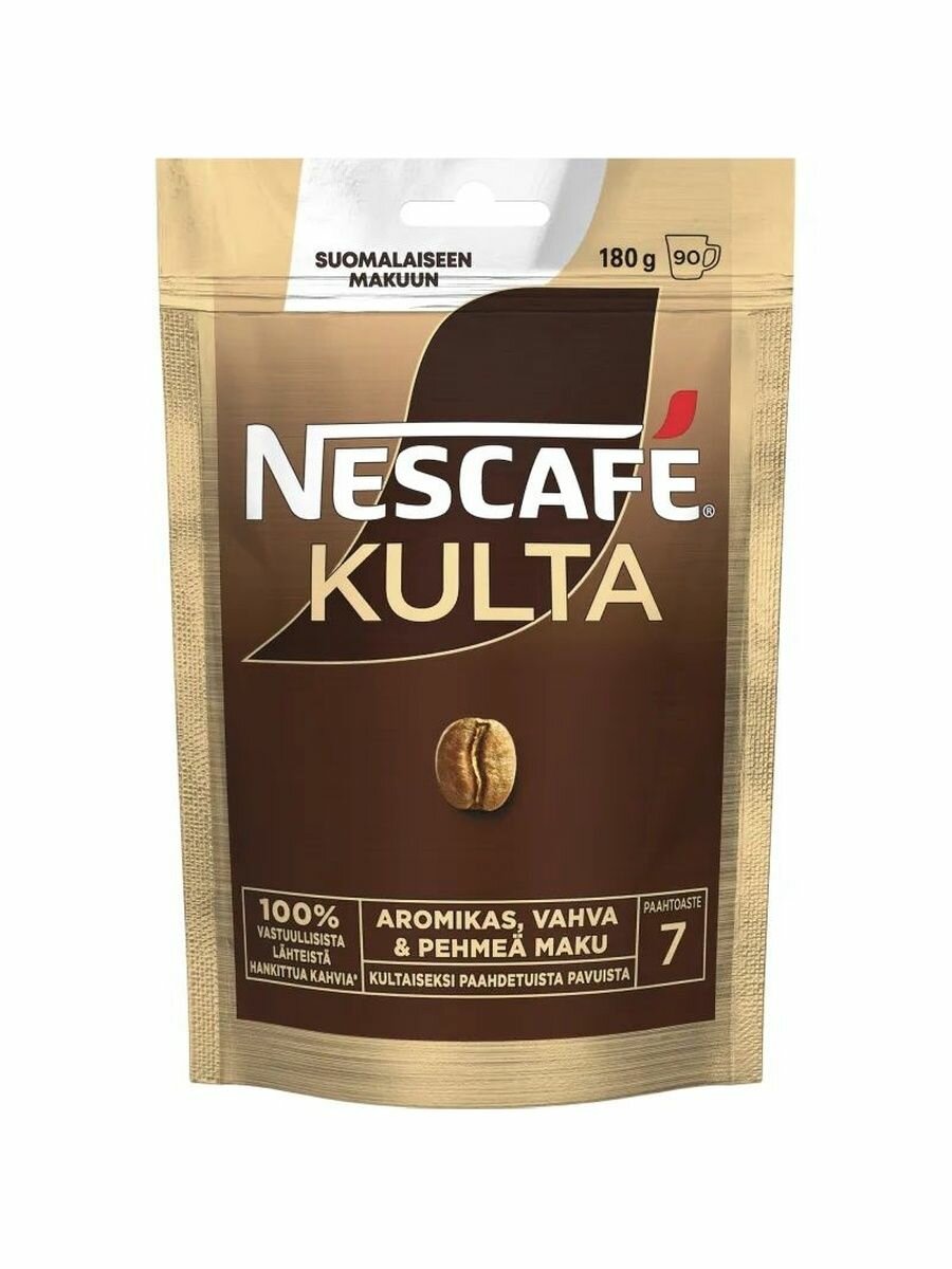 Кофе растворимый NESCAFE "Kulta"180г, сублимированный, натуральный, в вакуумной упаковке — фото 1