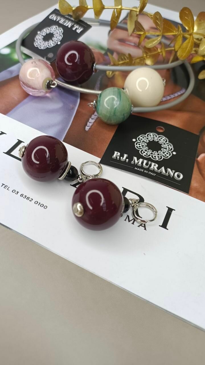 Серьги P.J. MURANO, стекло, муранское стекло, бордовый, серебряный — фото 1
