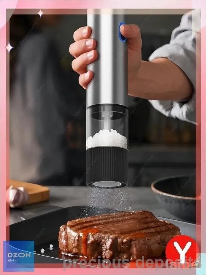 Электрическая мельница для перца и специй с керамическим жерновом, USB Type-C зарядка, регулировка помола, прозрачный контейнер
