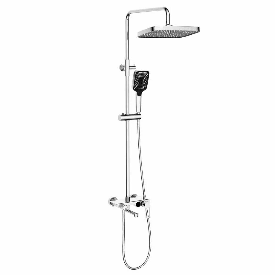 Душевая стойка Elghansa Galactik 2340715-2L со смесителем, хром, глянцевая, душевая система с тропическим душем, с изливом, с лейкой, латунная, рычаг сбоку