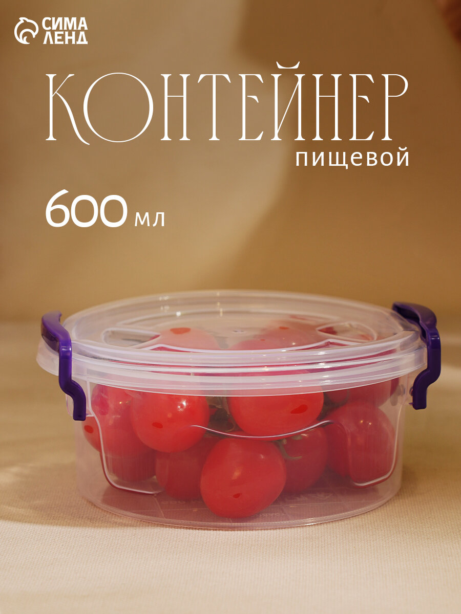 Контейнер пищевой для хранения еды RICCO, 600 мл, круглый, пластик