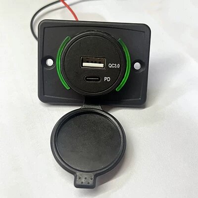 Автомобильное зарядное устройство с поддержкой QC3.0 и PD, зеленый светодиод, съемная крышка, без сверления, быстрая