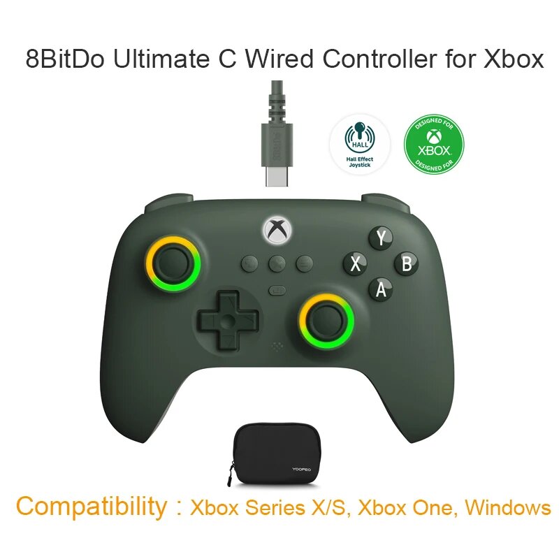 8BitDo Ultimate C проводной геймпад для Xbox, Green with Bag