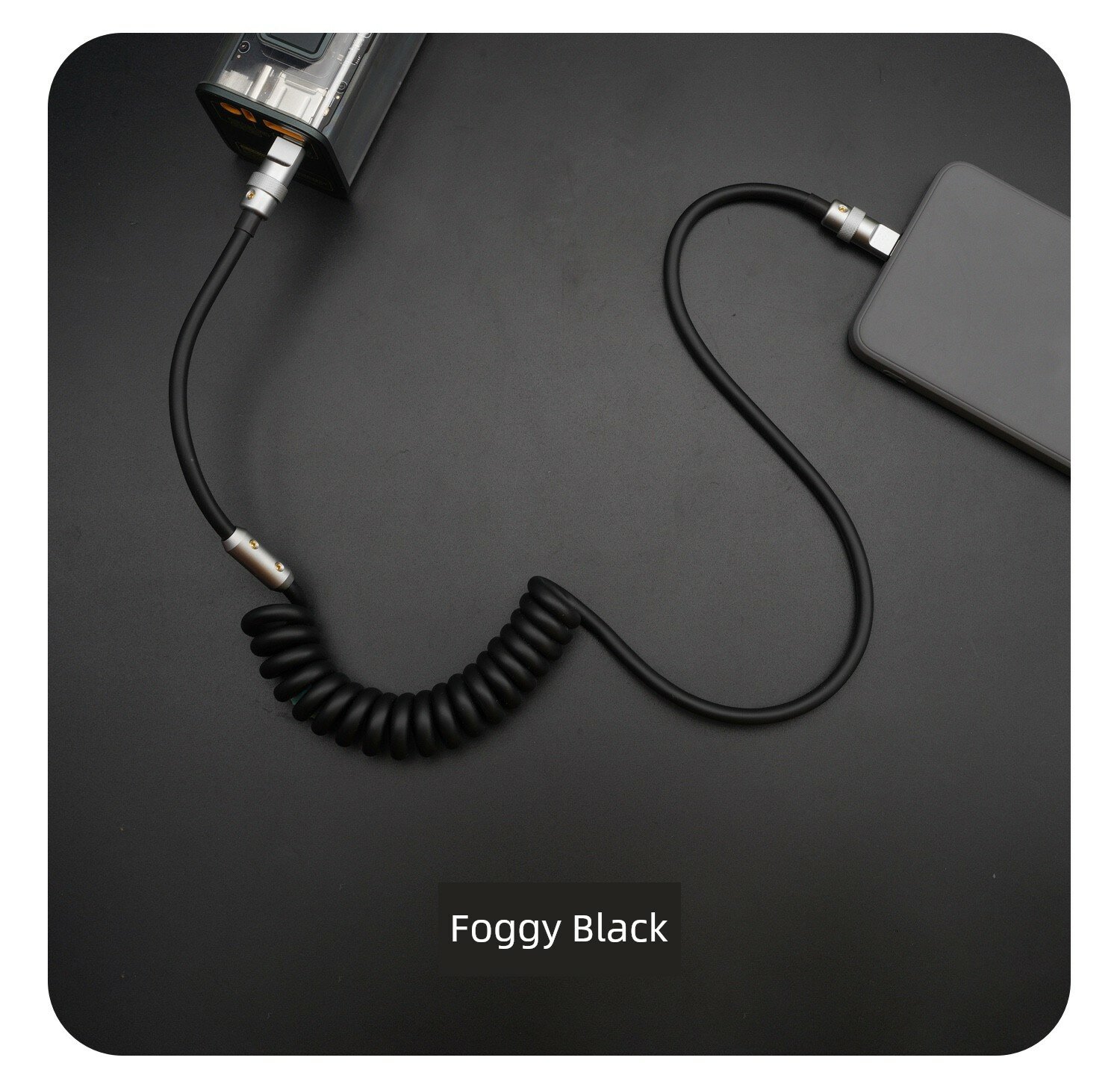 GeekCable 120W Type-C к Type-C Быстрая зарядка Резиновый спиральный кабель Матовый Черный 65см