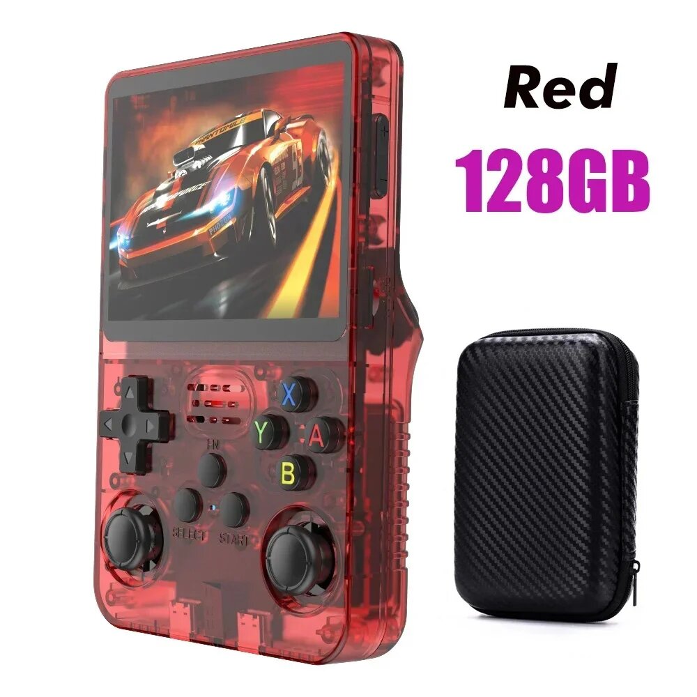 Портативная игровая консоль R36S, 128ГБ, Red Transparent