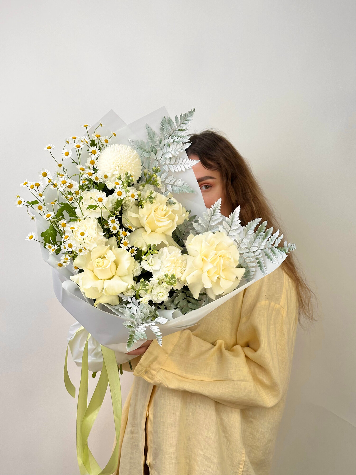 Букет цветов, французская роза, ромашки, хризантема, mBouquet 20
