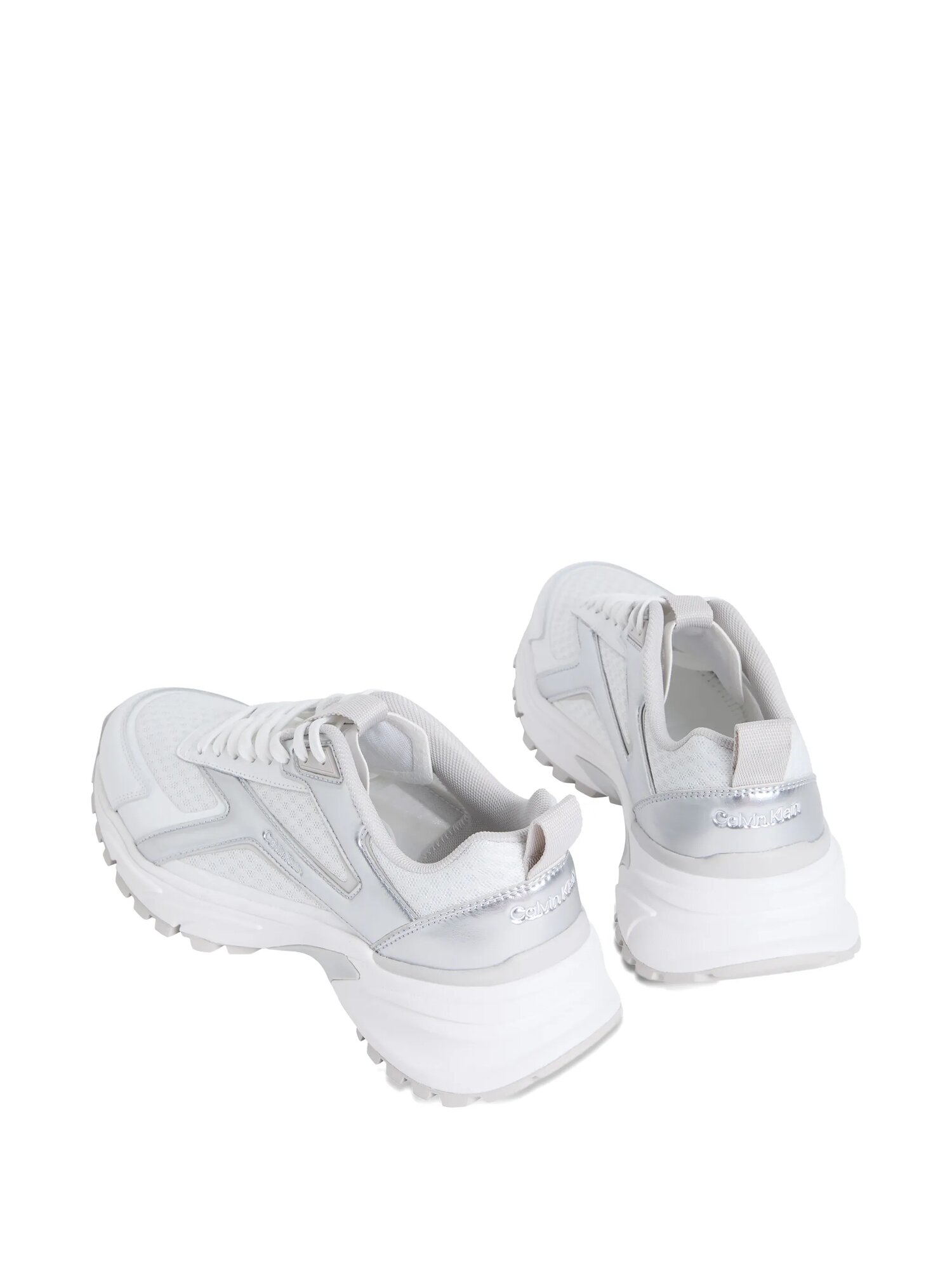 Кроссовки CALVIN KLEIN Panelled metallic-effect sneakers, размер 40 EU, бежевый/белый — фото 1