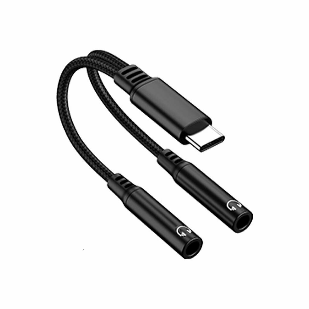 USB-C к двум 3,5 мм аудиокабель, Черный - Двойная музыка