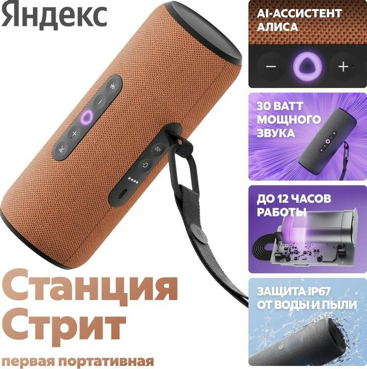 Портативная умная колонка Яндекс Станция Стрит с Алисой, 30Вт, оранжевый
