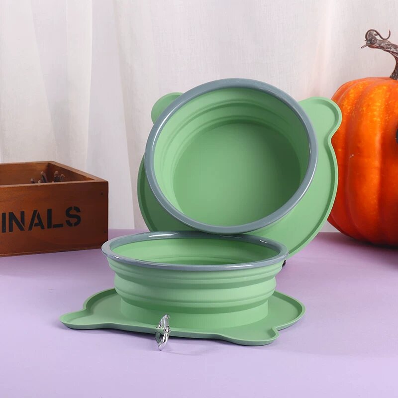 Складная силиконовая миска для медленного кормления для кошек и собак, большого размера, зеленый, наружное