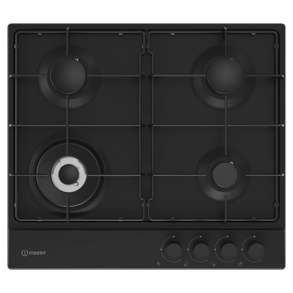 Газовая панель Indesit THPM 642 WS/BL/I , с электроподжигом, 4 конфорки, нержавеющая сталь