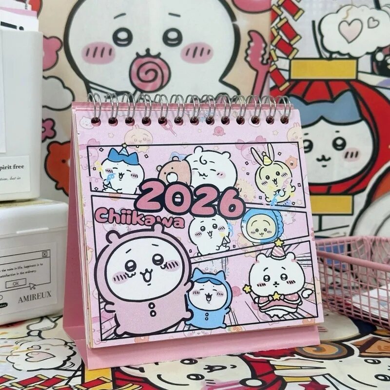 Настольный календарь Sanrio Hello Kitty 2026 с мультяшным рисунком, настольный календарь-расписание для студентов, стильный аксессуар для домашнего декора.