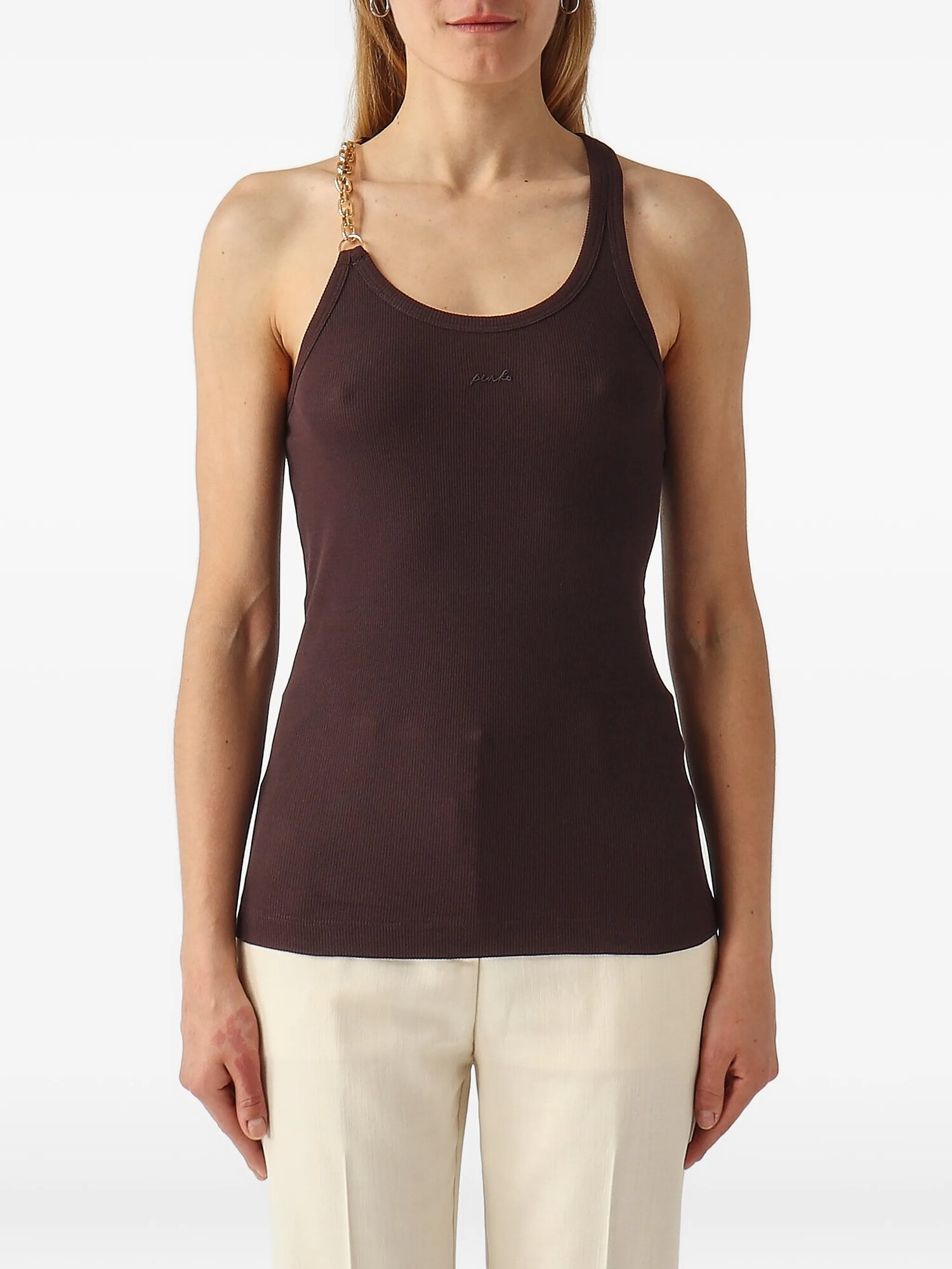 Топ Chain-link-strap ribbed-knit top