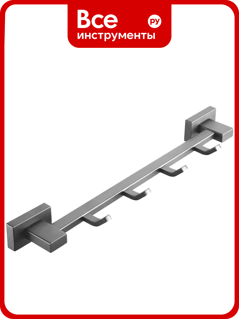 Планка с 4-мя крючками SHEVANIK SG5641T, латунный глянцевый корпус в графитовом цвете, крепление шурупами