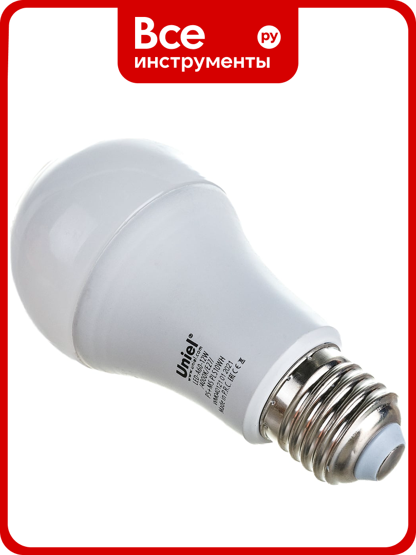 Светодиодная лампа с датчиком освещенности и датчиком движения Uniel LED-A60-12W 4000K, E27, PS+MS, PLS10WH UL-00005713