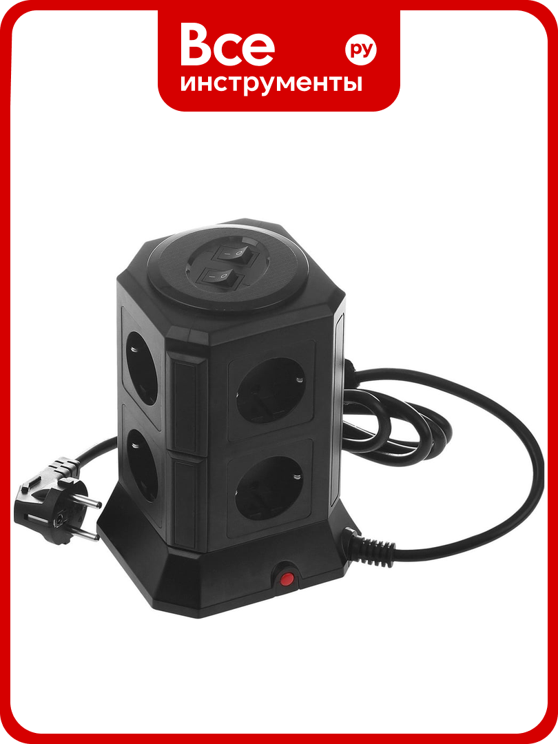 Сетевой фильтр QUMO Power Tower Pro 8SP4U P-0002 на 8 розеток и 4 USB порта, мощность 2200 Вт, длина кабеля 2 м, защитны
